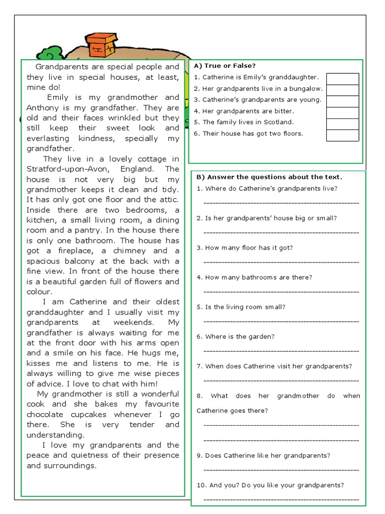 My Grandparents Live in A Lovely Cottage Reading Comprehension ...