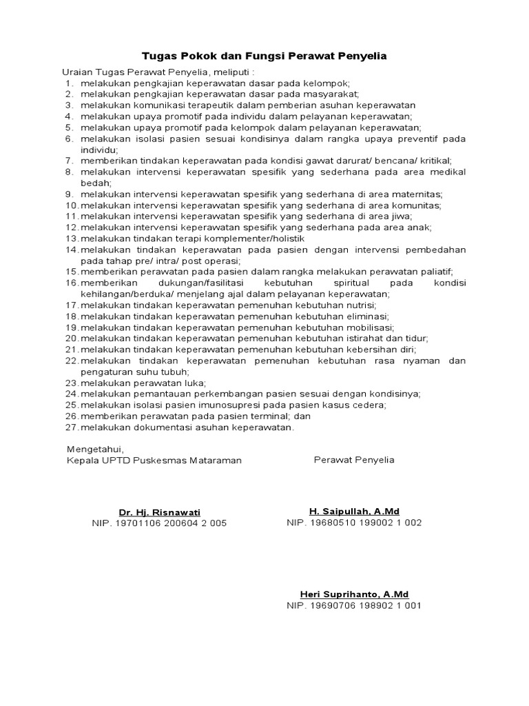 Tupoksi Perawat Penyelia | PDF