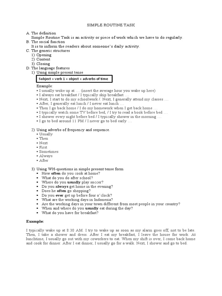 Materi Simple Routine Task | PDF | Lunch | Linguistics