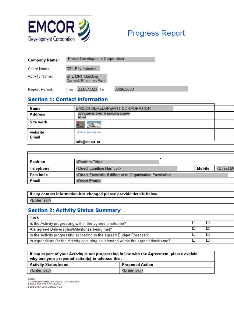 Progress Report Template 15 Pdf Information