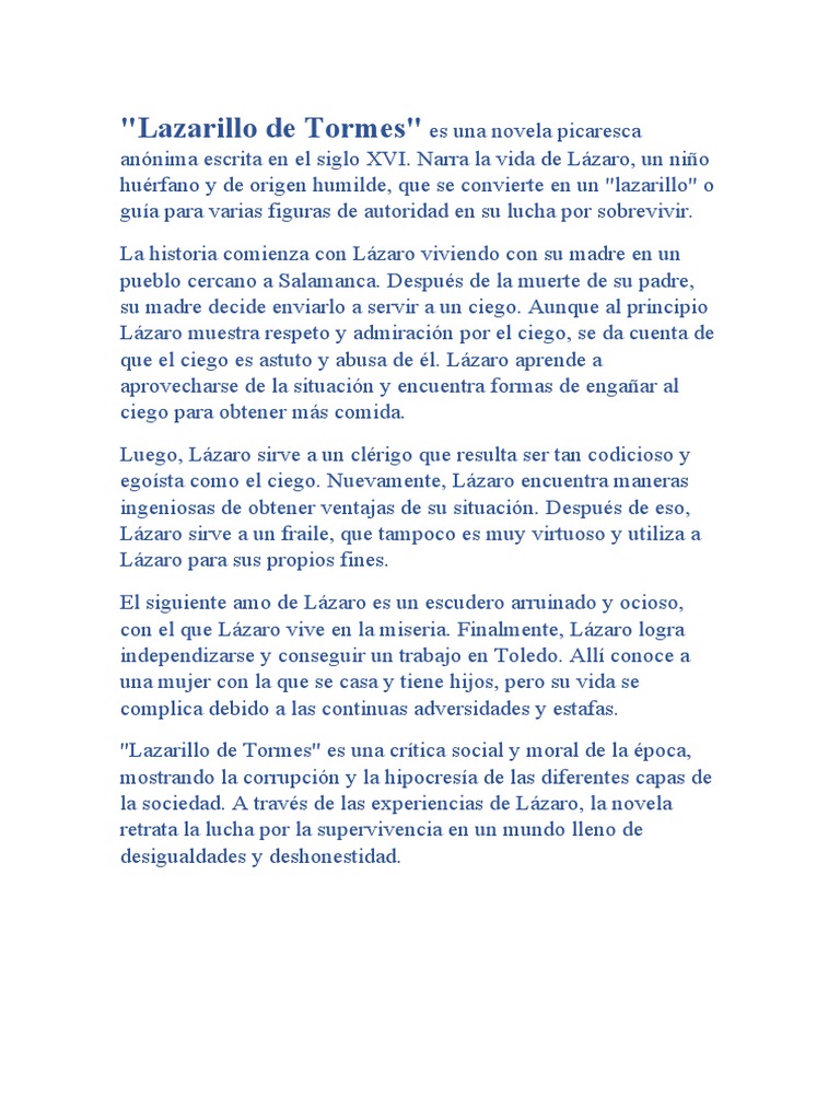 Lazarillo de Tormes | PDF