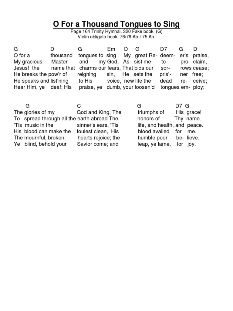 O For A Thousand Tongues To Sing | PDF