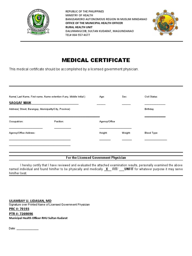 Revised Med Cert New | PDF | Physician | Mindanao