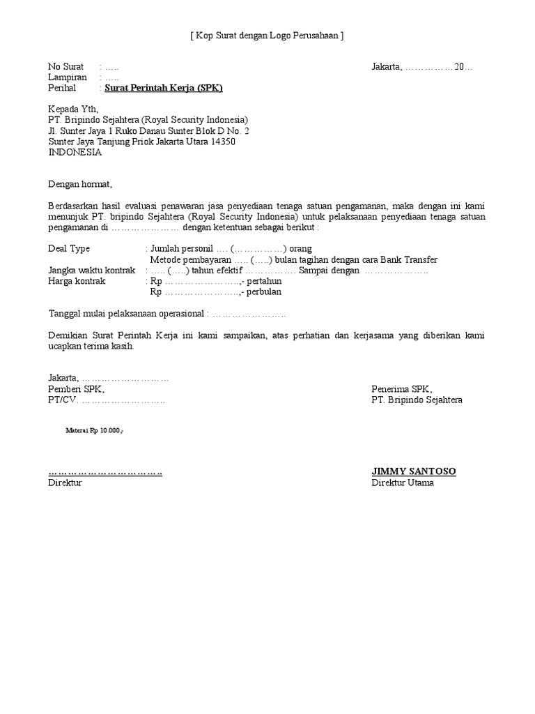 Draft - Surat Perintah Kerja (SPK) | PDF