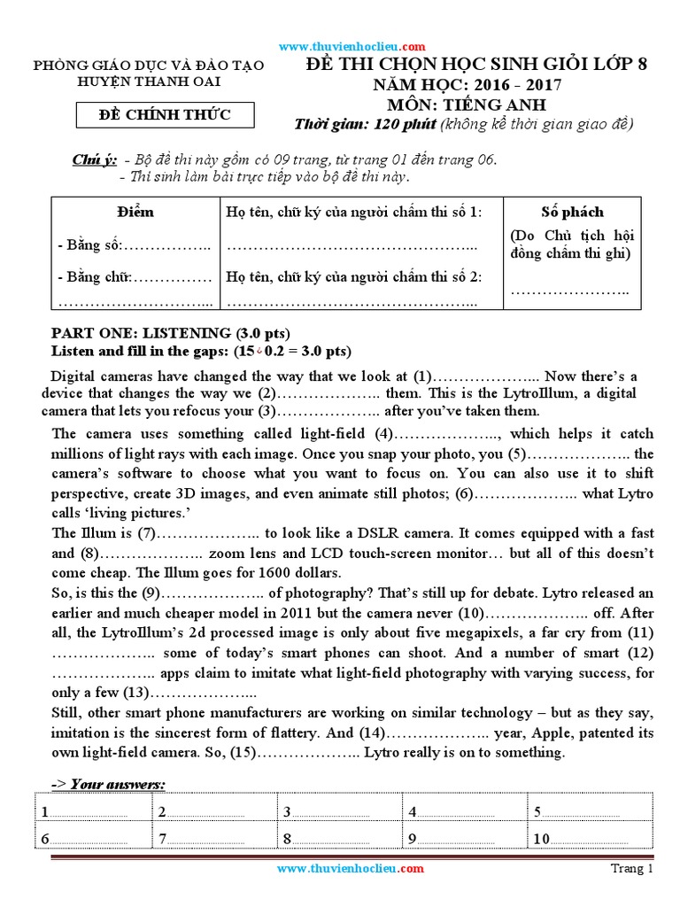 Grade 8 English Exam 2016-2017 | PDF