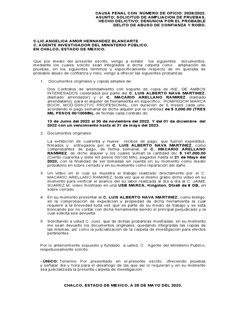 Denuncia Por Abuso de Confianza | PDF Denuncia Por Abuso de Confianza | PDF