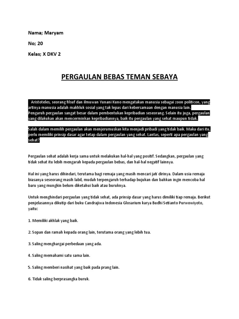 Pergaulan Sehat. Maryam X DKV 2 | PDF