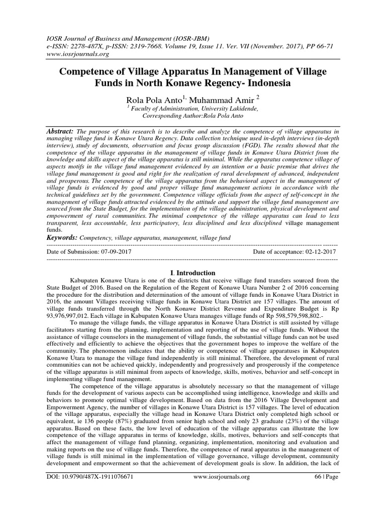 Competence of Village Apparatus in Management of Village Funds in North ...