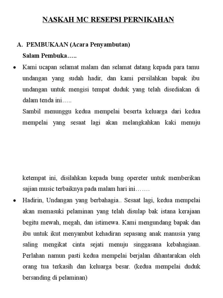 Naskah MC Resepsi Pernikahan | PDF
