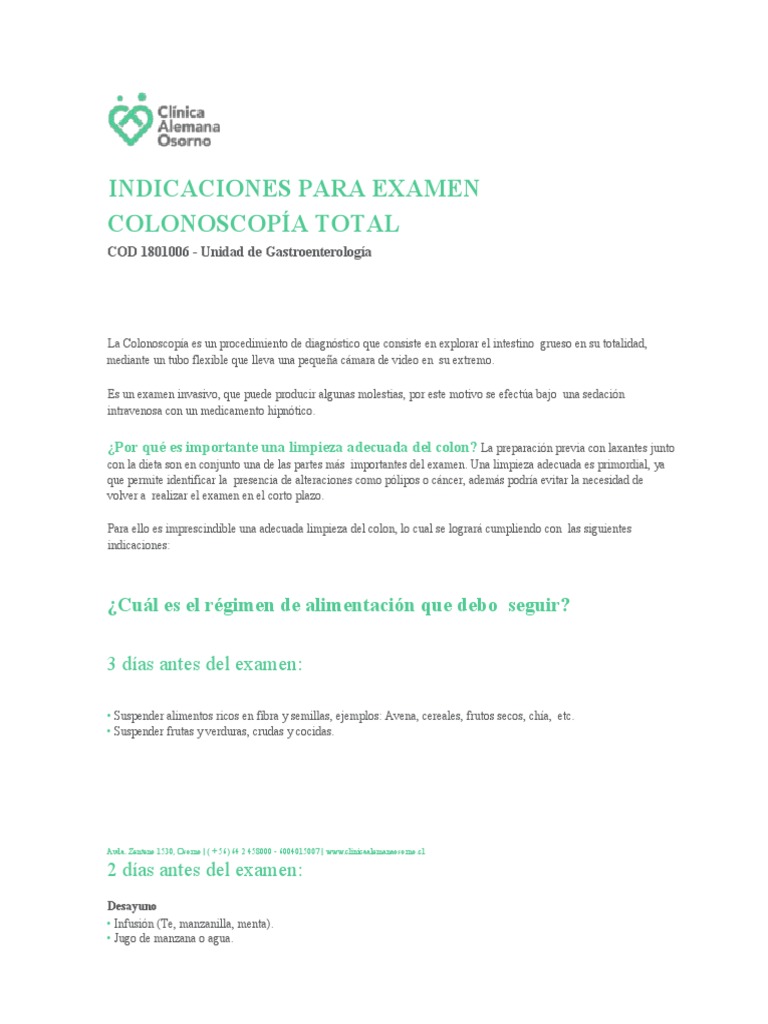 INDICACIONES PARA EXAMEN Colonoscopia Total | PDF | Colonoscopia | Medicina