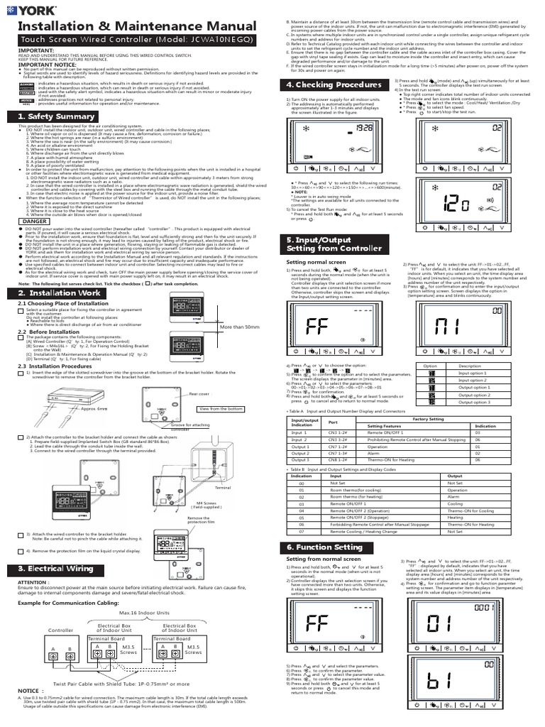 York VRF Wired Controller Manual | PDF | Electrical Wiring ...