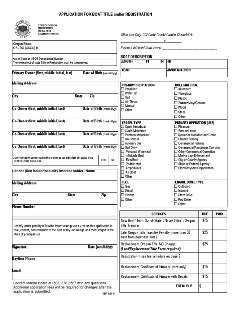 APPLICATION FOR BOAT TITLE And-Or REGISTRATION | PDF