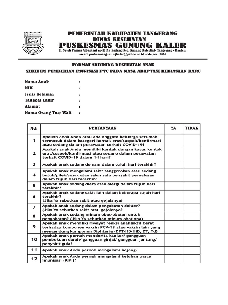 12 - Format Skrining Kesehatan Anak | PDF