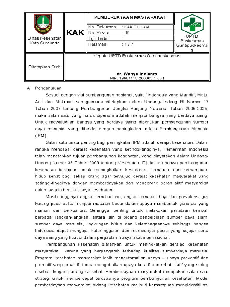 KAK Pemberdayaan Masyarakat | PDF