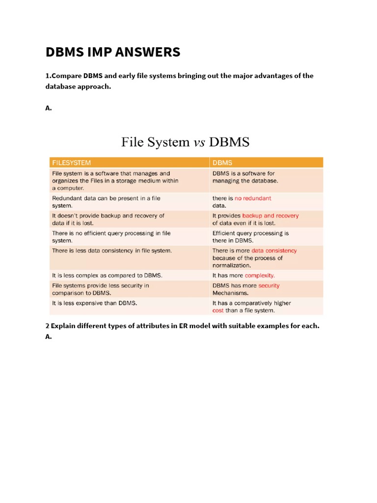 Dbms Imp Answers | PDF | Relational Database | Databases