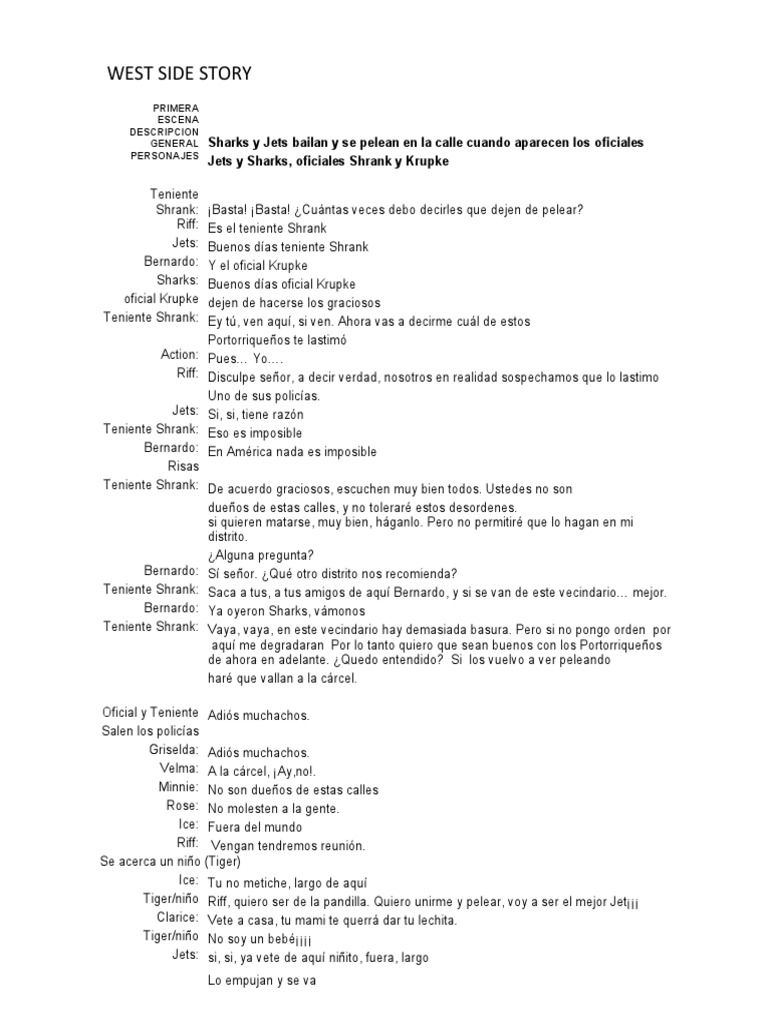 West Side Story Script Final | PDF | María, madre de Jesús