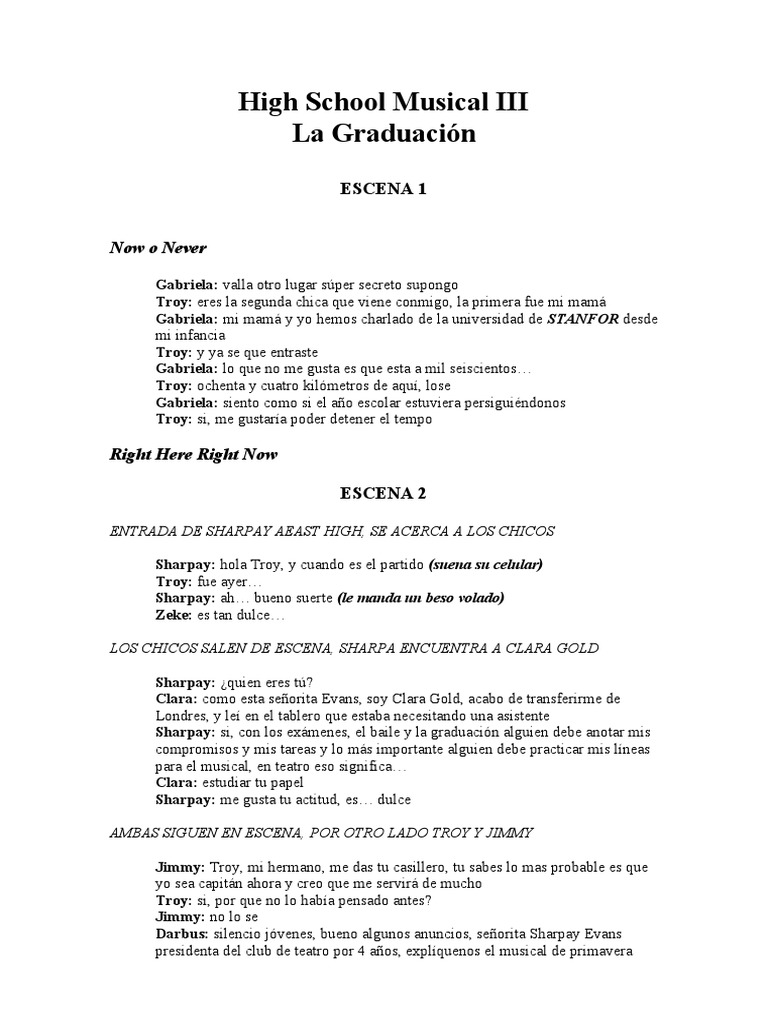 Guion de High School Musical 3 | PDF | Artes del Lenguaje y ...