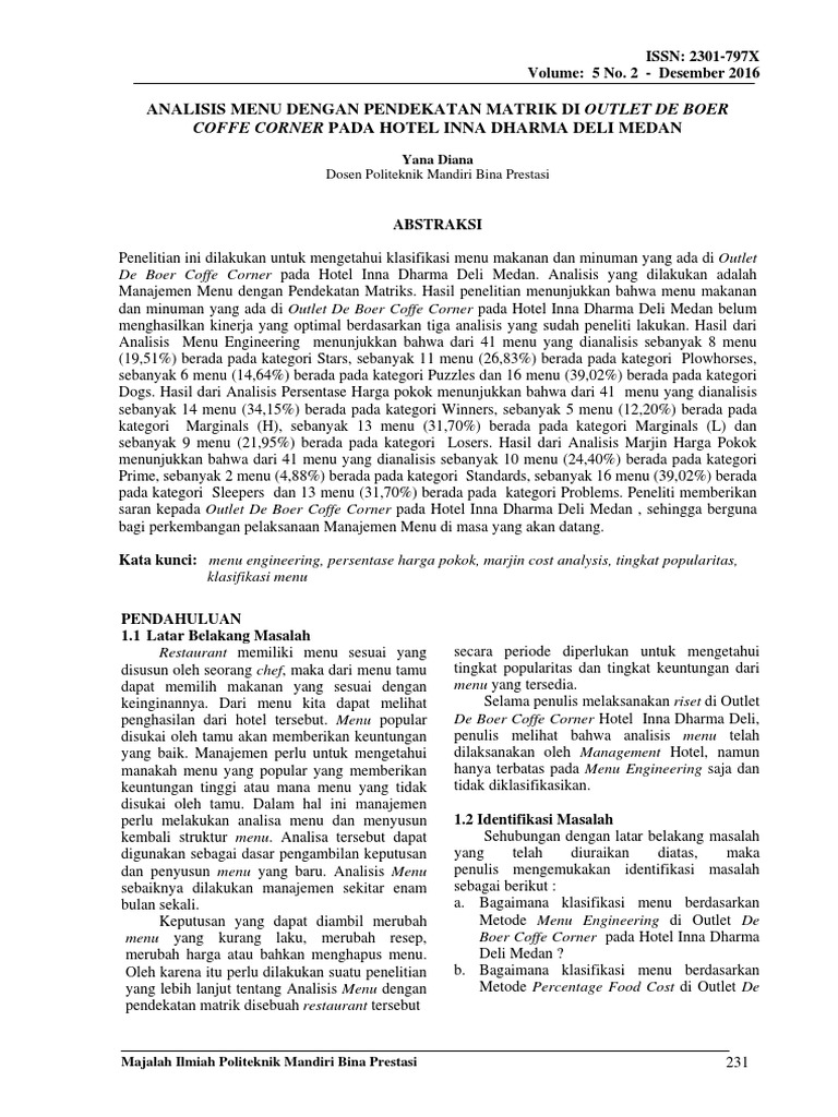 Analisis Menu Restoran Hotel | PDF