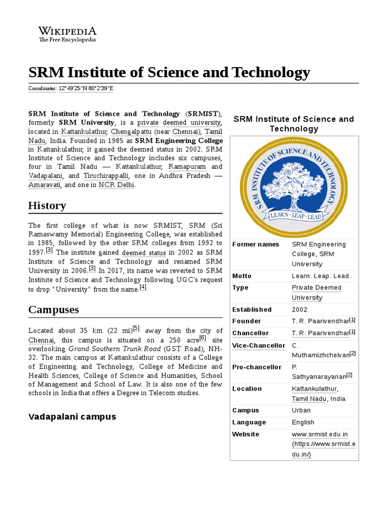 SRM Institute of Science and Technology | PDF