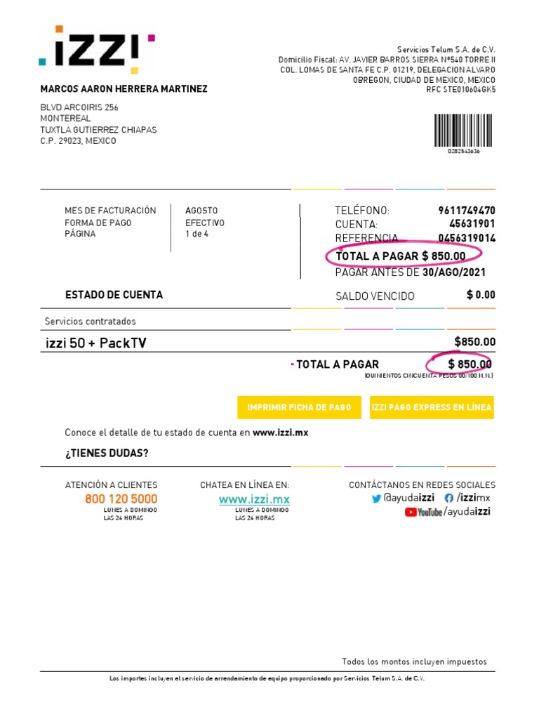 Comprobante Izzi | Descargar gratis PDF | Walmart | Empresas minoristas