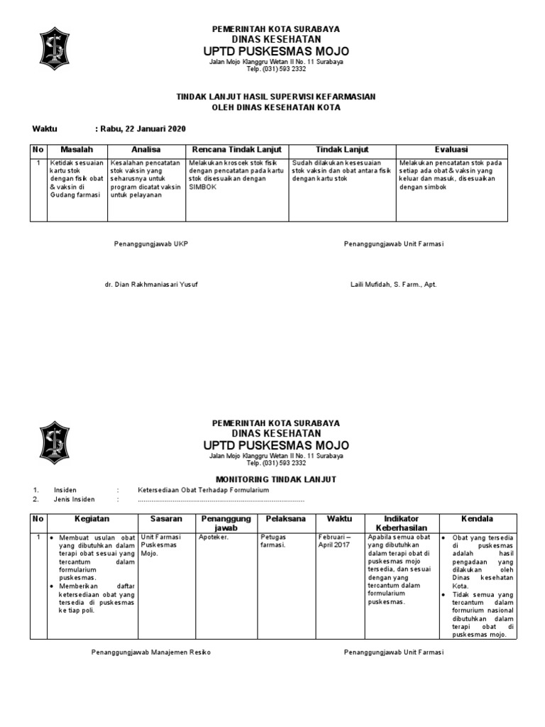 RTL, TL, Evaluasi Hasil Supervisi Dinas (8.2.2.6) | PDF