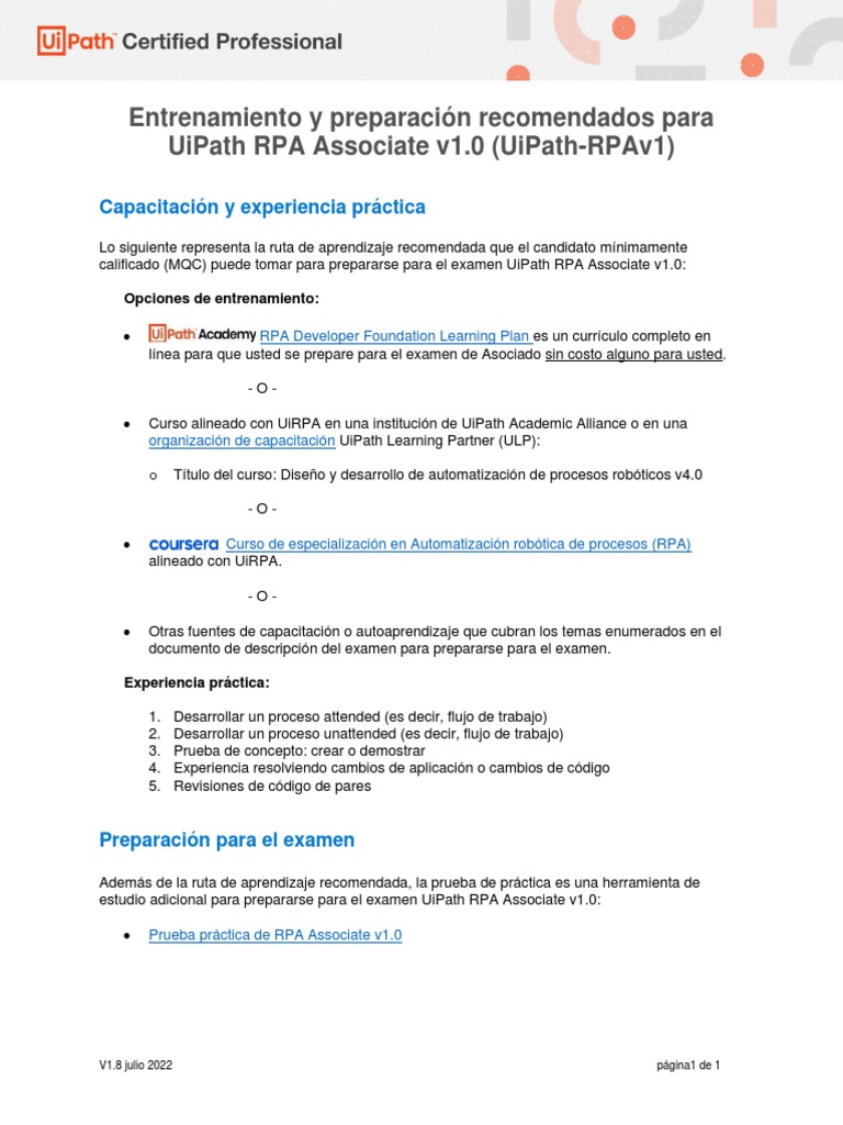 UiPath Certified Professional - RPA Associate - Recommended Training v1 ...