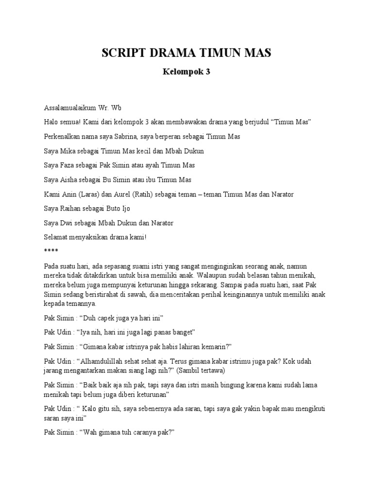Script Drama Timun Mas End | PDF | Fiksi Misteri, Thriller, & Kejahatan