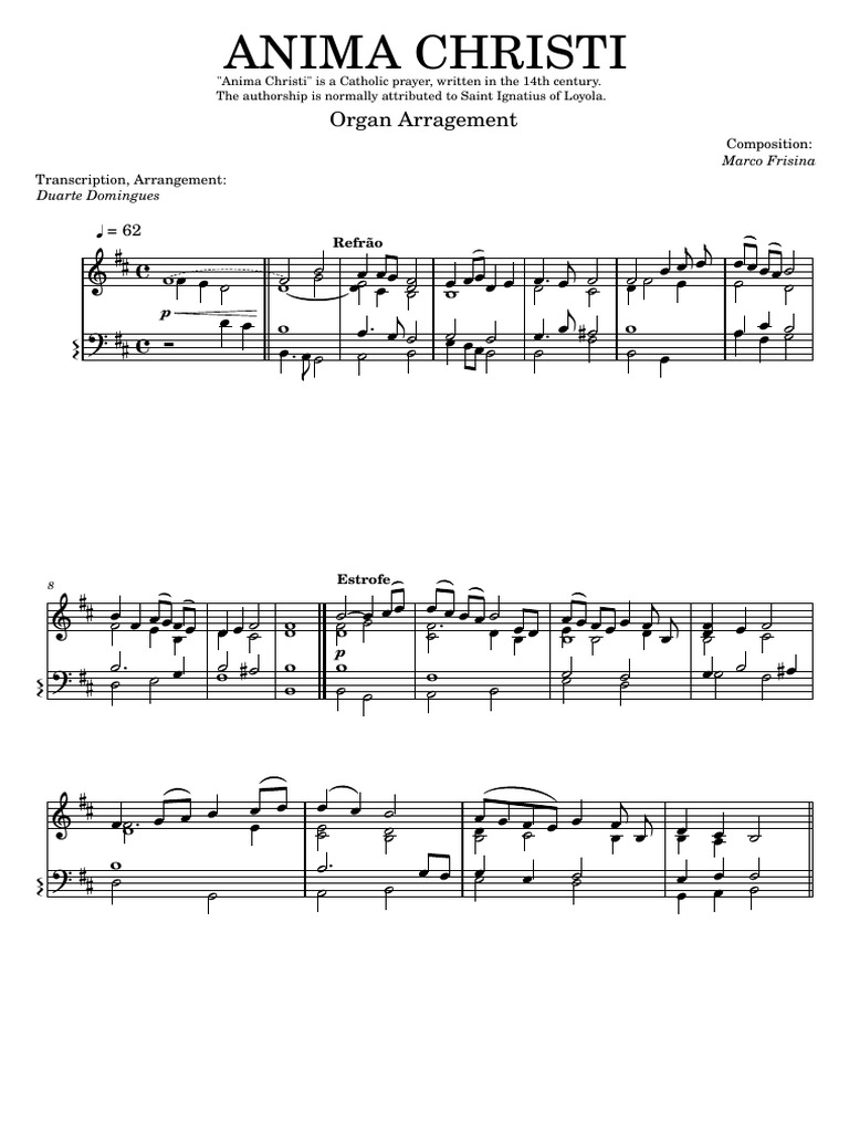 Anima Christi Marco Frisina Arr Organ Duarte Domingues | PDF