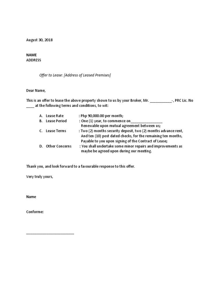 Letter Offer To Lease | PDF