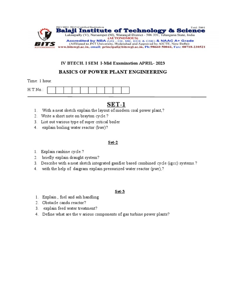 Bppe Mid I Question Paper | Download Free PDF | Boiler | Sustainable ...