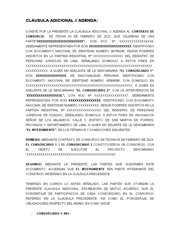 MODELO DE ADENDA A CONTRATO DE CONSORCIO | PDF
