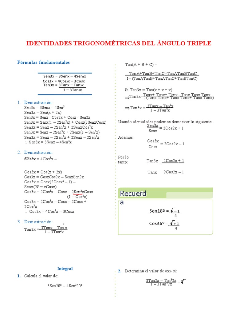 Identidades Trigonométricas Del Ángulo Triple | PDF