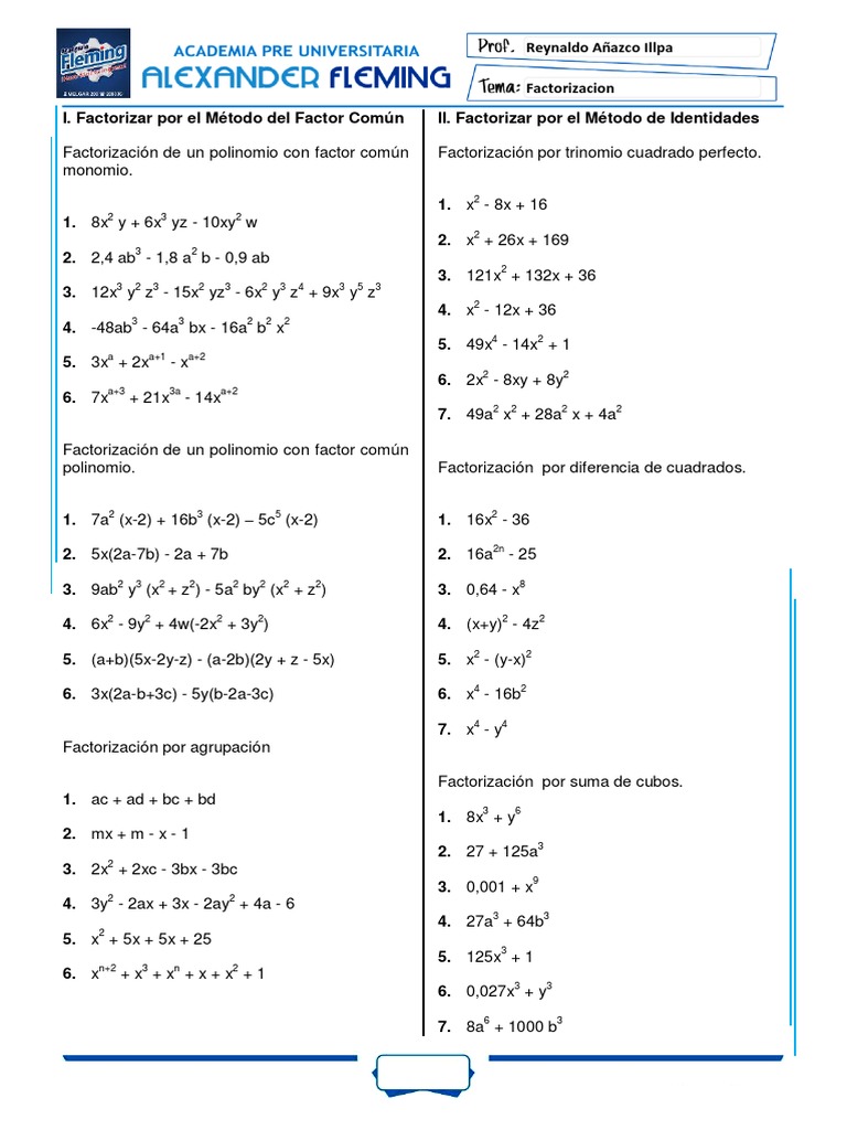 7743 - 5. Repaso de Factorizacion | PDF | Factorización | Álgebra