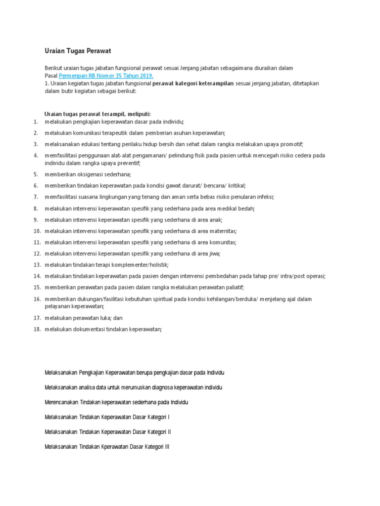 Uraian Tugas Perawat Terampil | PDF