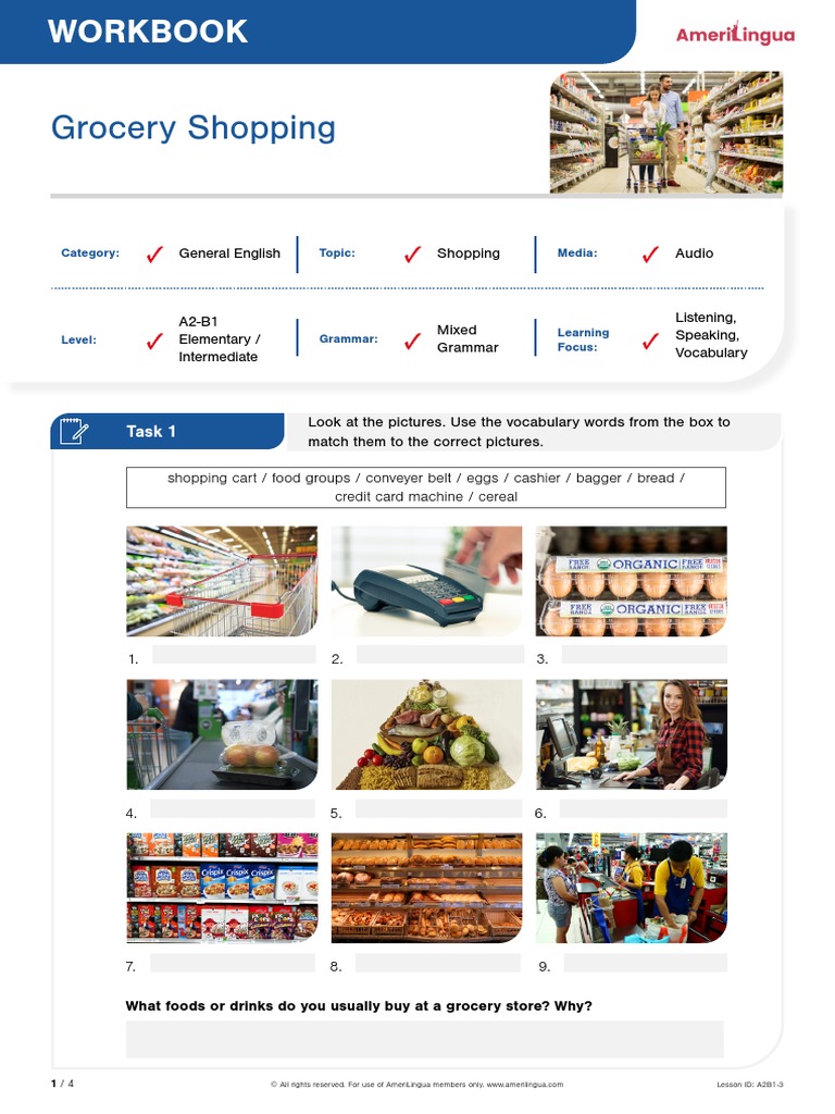 A2B1-3 Workbook Grocery Shopping | PDF | Grocery Store | Supermarket
