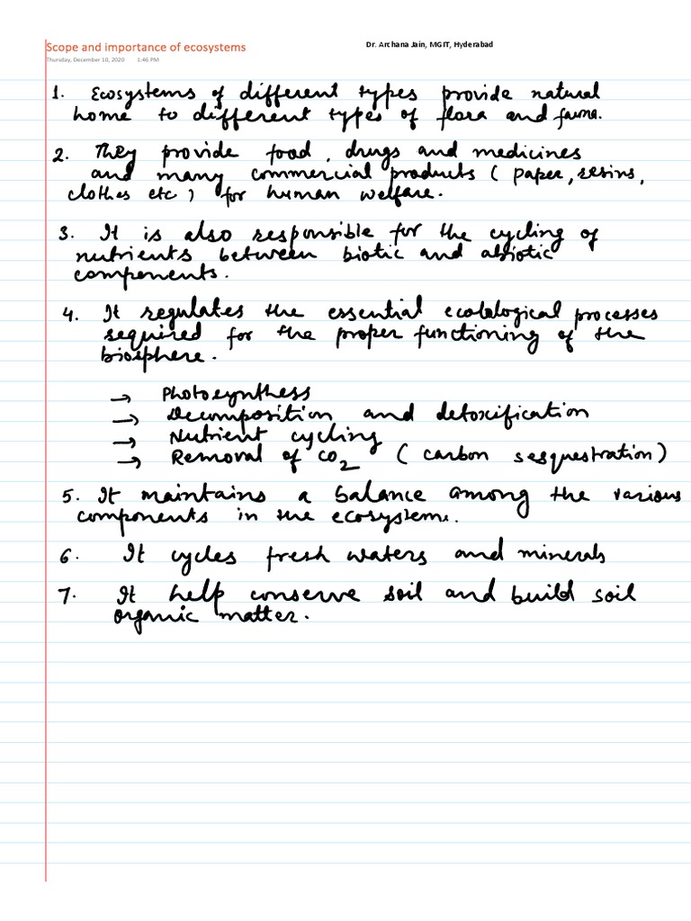 Unit 1-6. Scope and Importance of Ecosystems | PDF