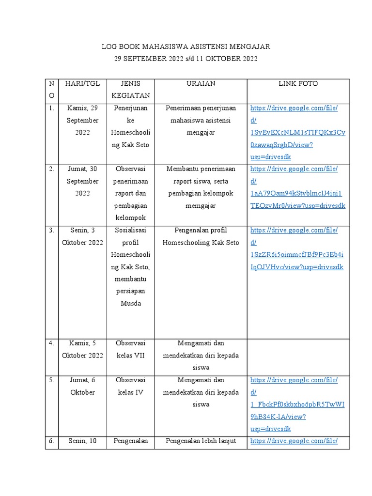 Form Log Book Mahasiswa Asistensi Mengajar | PDF