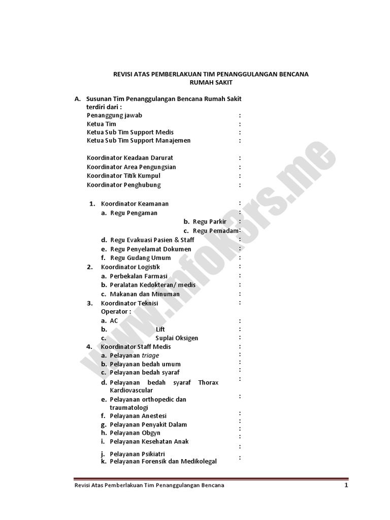 Struktur dan Tugas Tim Bencana RS | PDF