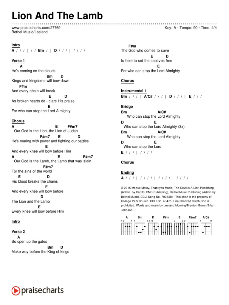 Lion and The Lamb (27769) - Chord Chart - A - 2 Column | PDF | Song ...