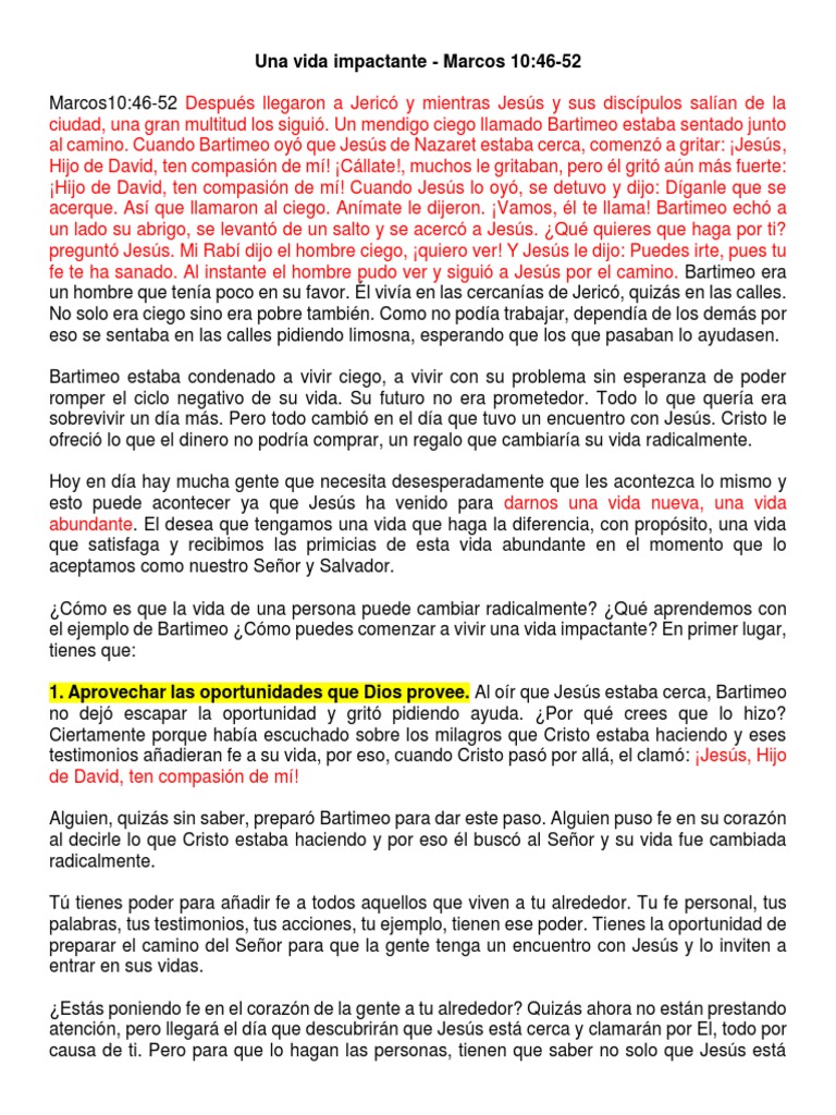 Una Vida Impactante - Marcos 10:46-52 | PDF | Jesús | Oración