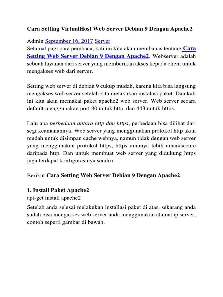 Cara Setting Virtualhost Web Server Debian 9 Dengan Apache2 Pdf