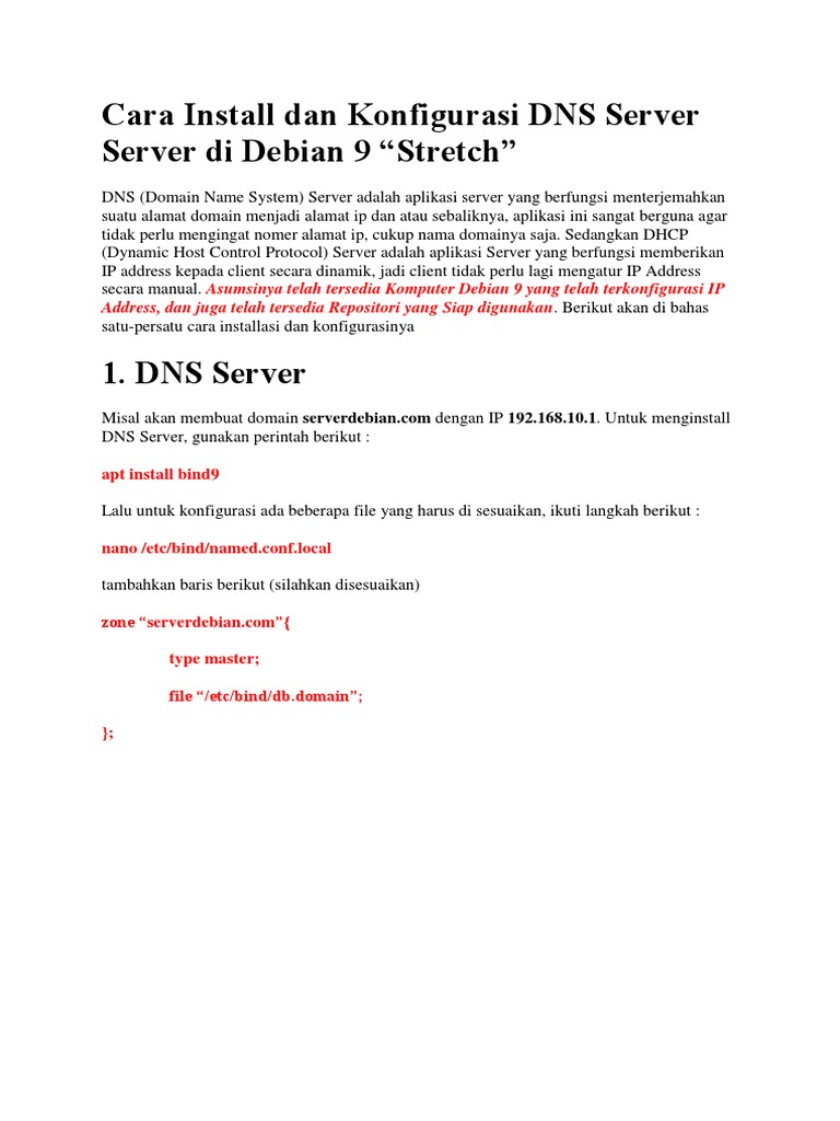 Cara Install dan Konfigurasi DNS Server Server di Debian 9 | PDF