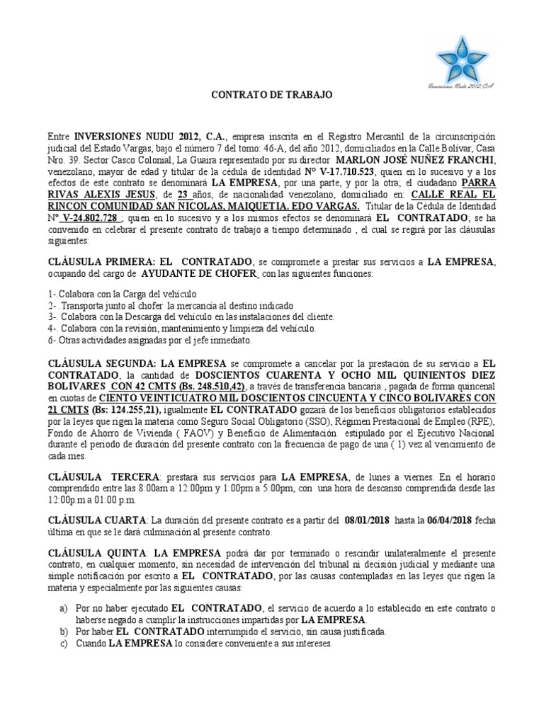 Modelo Contrato Laboral | PDF