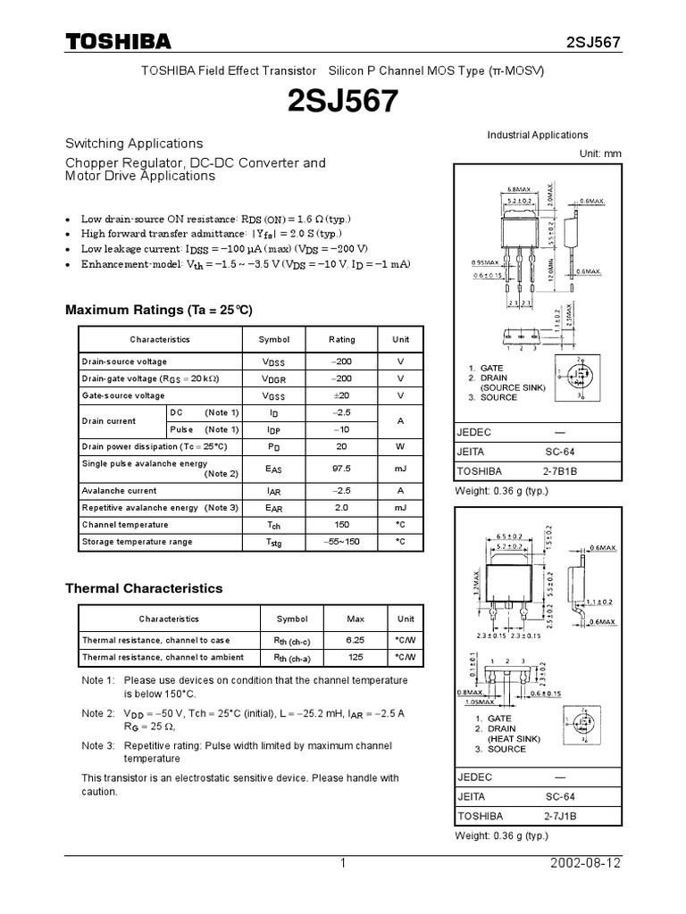 Datasheet Transistor 2SJ567 | PDF | Reliability Engineering | Field Effect Transistor