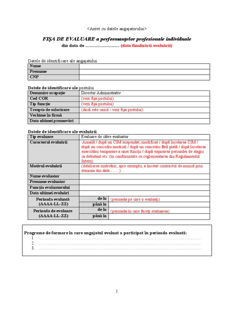 Fisa Evaluare Profesionala - Director Administrativ | PDF