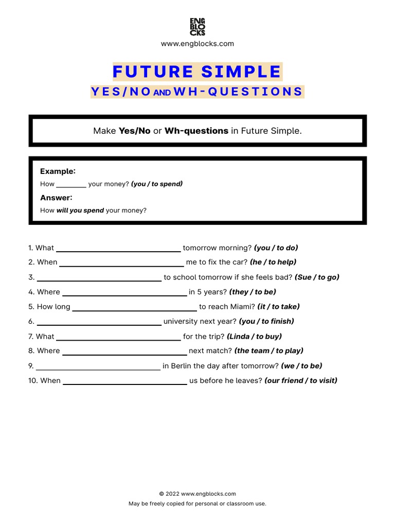 Future Simple Yes No and WH Question | PDF