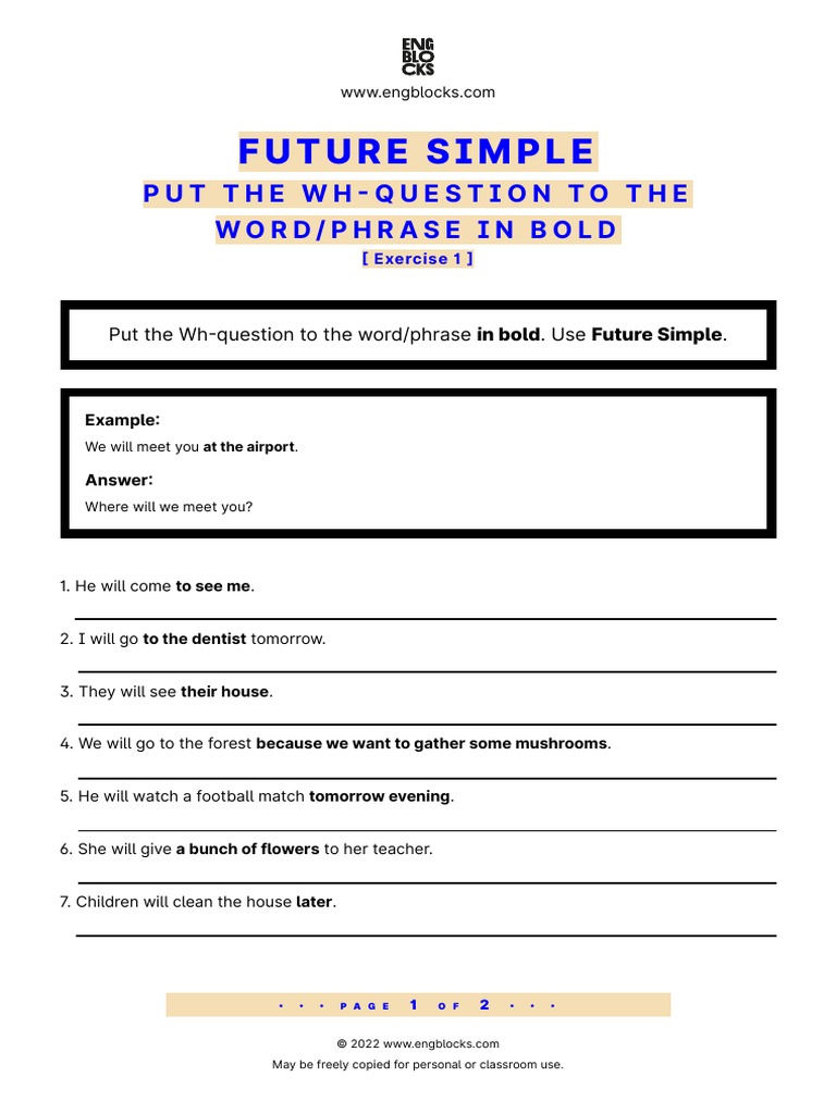 Future Simple WH-Question Exercises | PDF