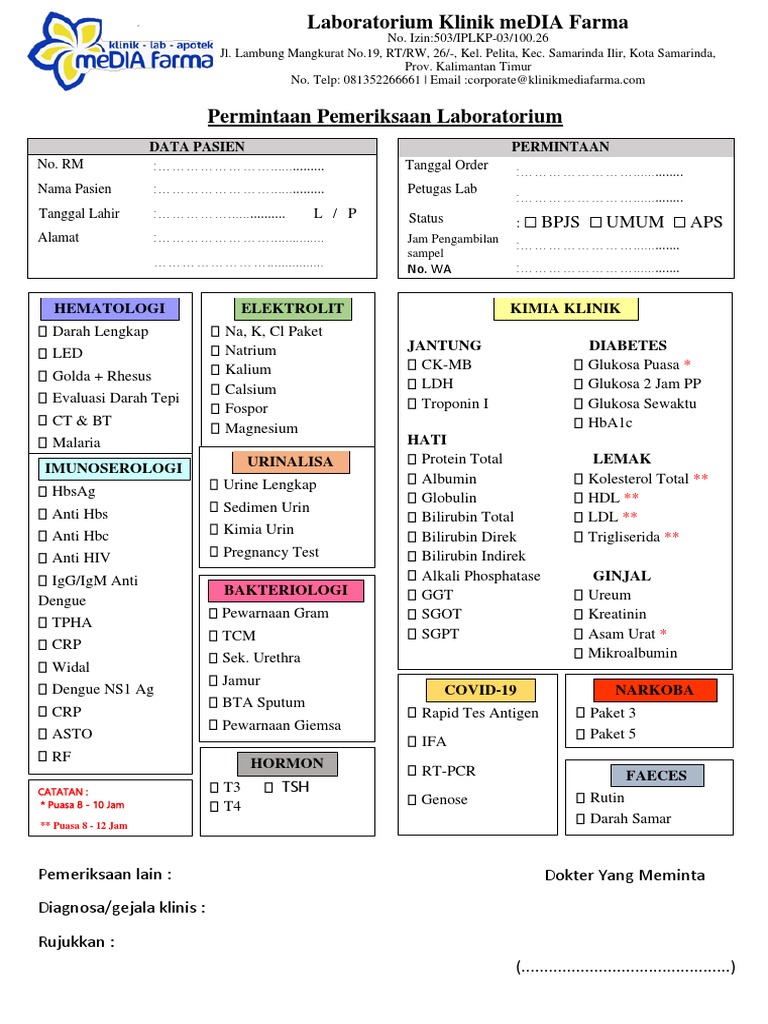 Formulir Permintaan Pemeriksaan Laboratorium | PDF