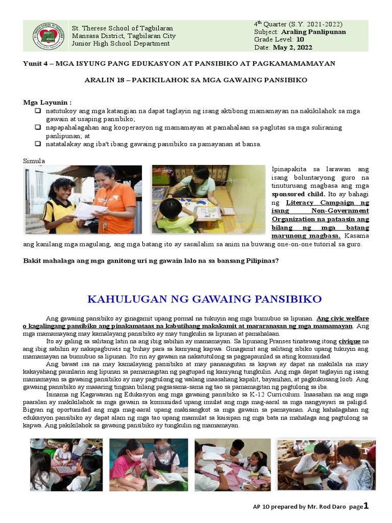 Y4-A18 Pakikilahok Sa Nga Gawaing Pansibiko | PDF