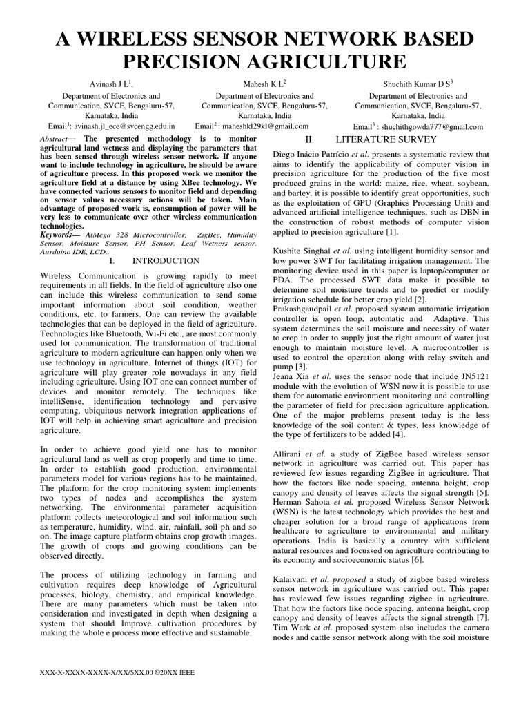 A Wireless Sensor Network Based Precision Agriculture: Ii. Literature Survey | PDF | Internet Of ...